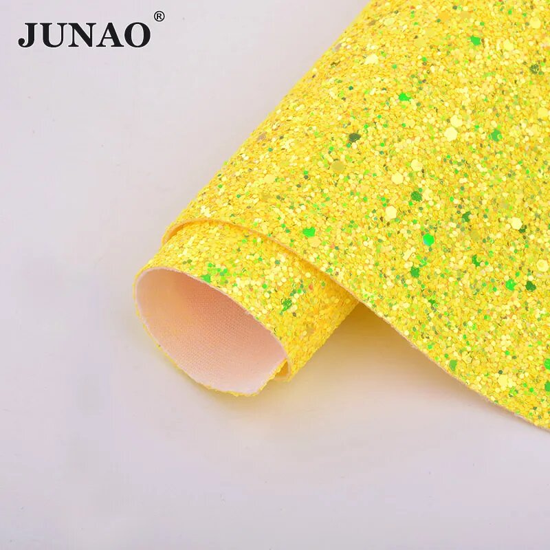 JUNAO Синтетический кожзам с пайетками 20*34 см Yellow AB