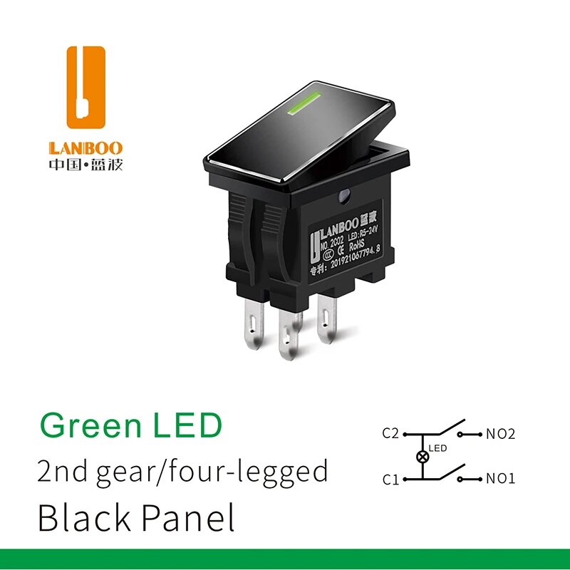 Водонепроницаемый кулисный переключатель WINDOO LANBOO 1409 7А Black-green(2-4pin), 220V