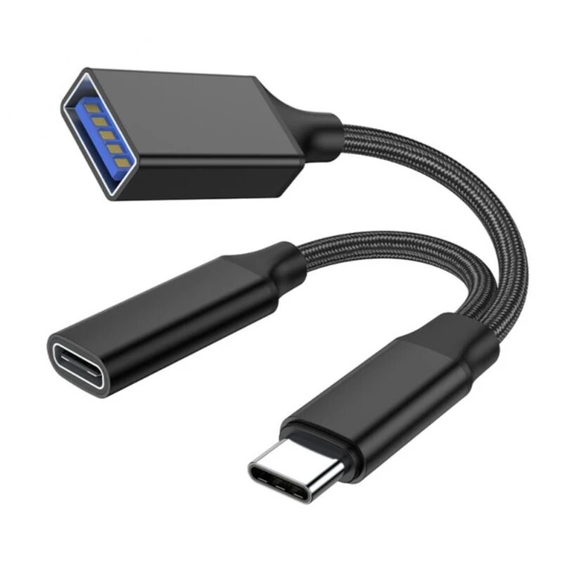 USB C OTG кабель адаптер для телефона 2 в 1 Тип C штекер на USB C гнездо зарядный порт с USB разъемом разветвитель адаптер для Samsung Xiaomi Black