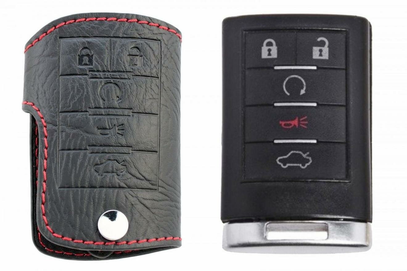 Чехол BGT для ключа Cadillac (брелок), кожа, влагозащитный, ударопрочный, черный