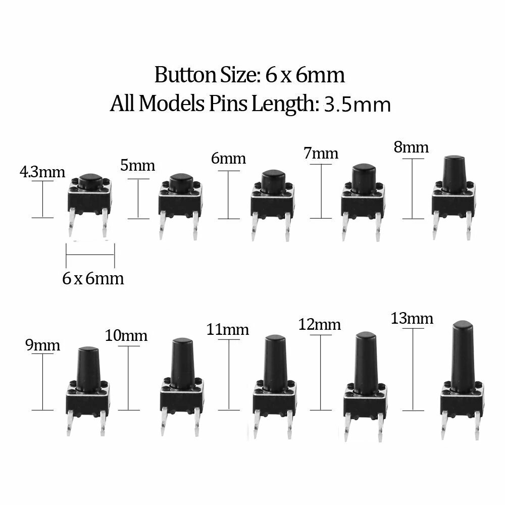 Тактовые мини-переключатели Jarhead 6x6x4.3mm (20 шт)