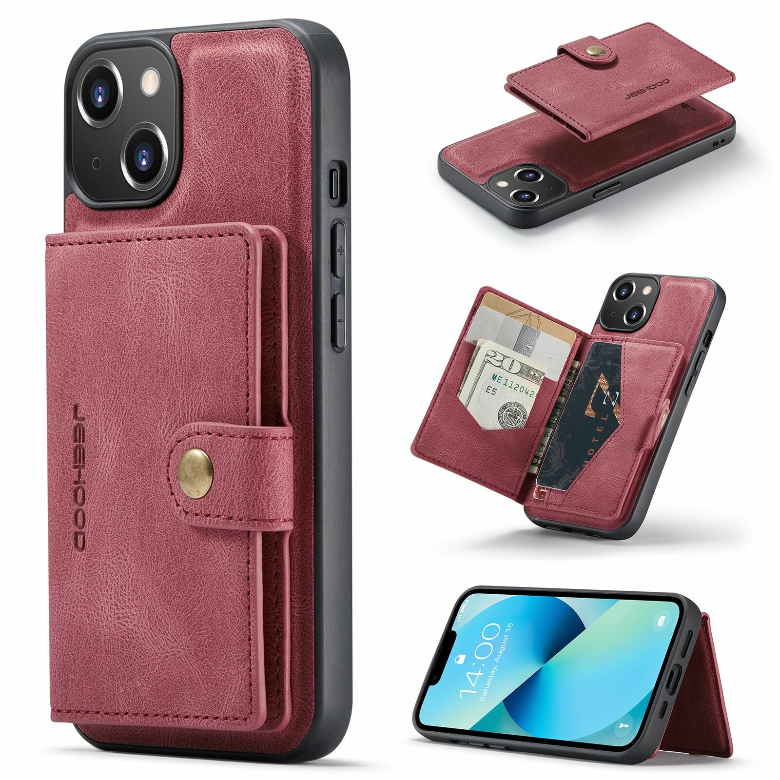 JEEHOOD Mагнитный кожаный чехол для Apple iPhone14 (Эпл Айфон 14 ), держатель магнитной карты, 2-в-1 чехол из спилка