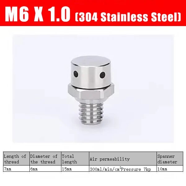 Водонепроницаемые клапаны сапуна из нержавеющей стали 304 M6x1.0-7