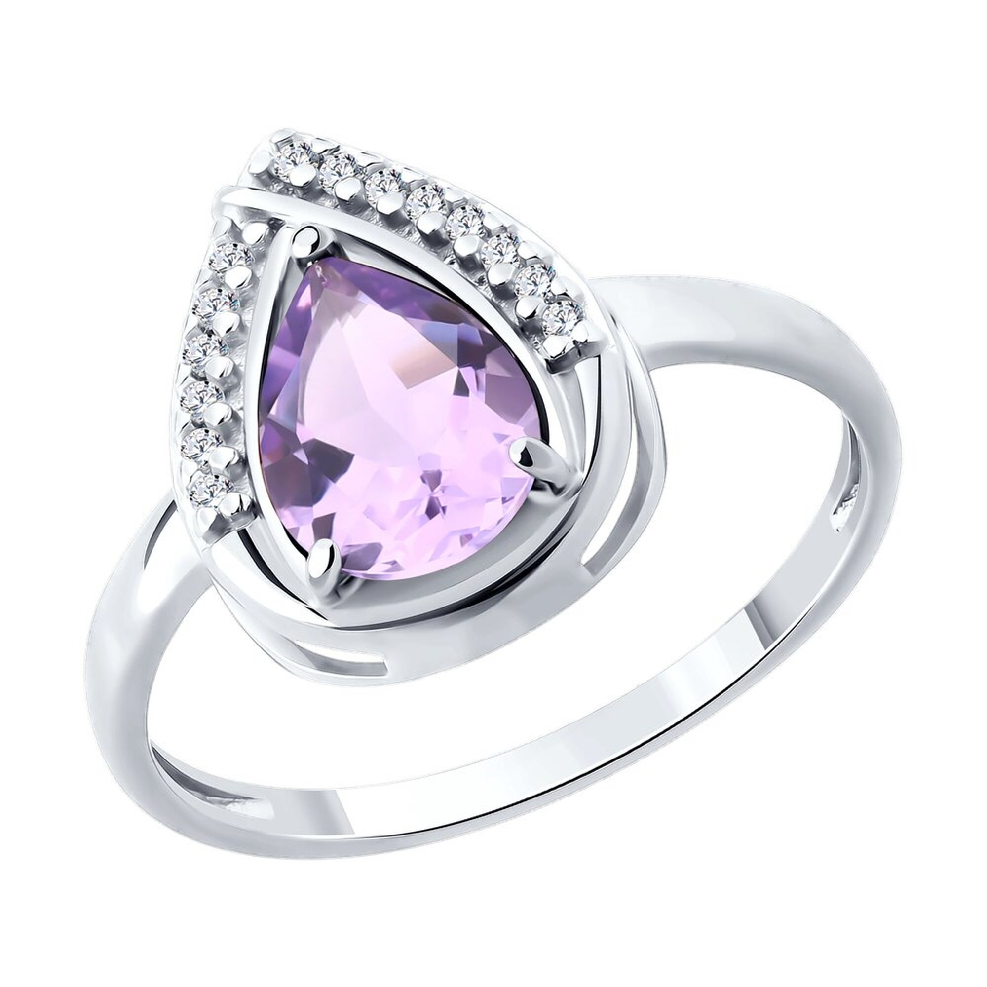 Кольцо, серебро, 925 проба, родирование, аметист, фианит