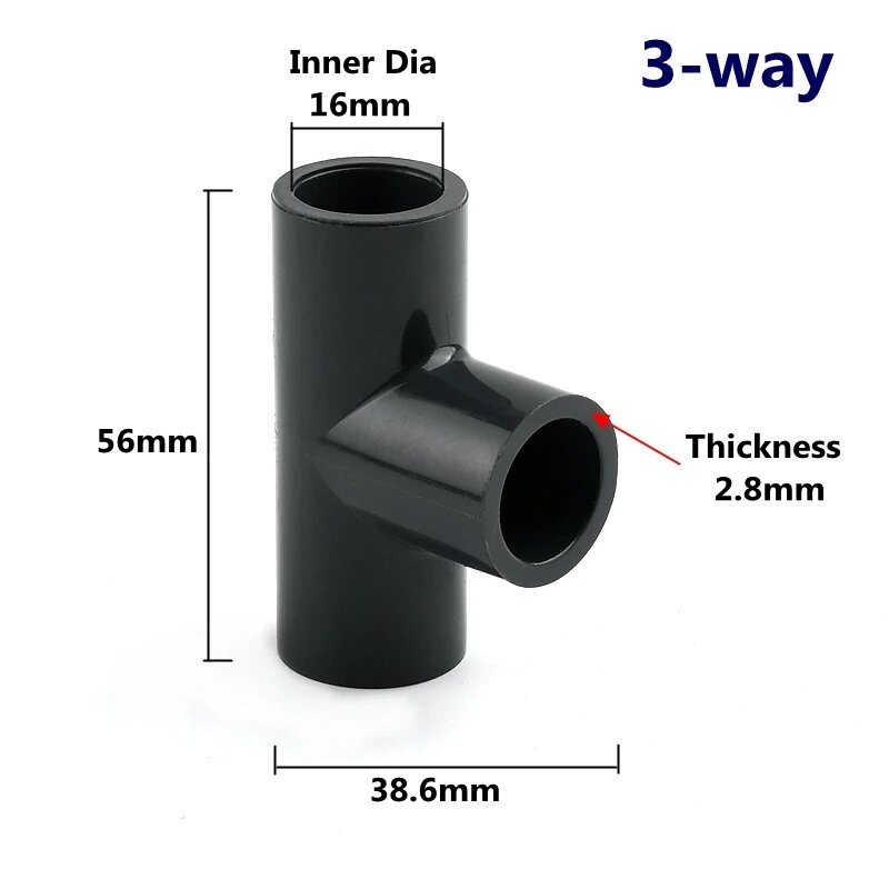 SHSMFC серые фитинги для ПВХ труб 16 мм Черный, 3-way, 2PCS