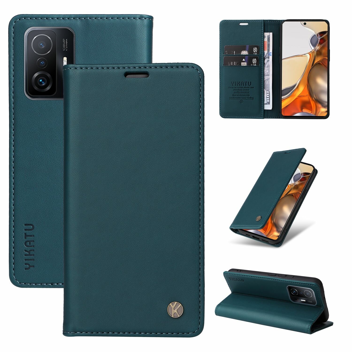 Кожаный флип-чехол для Xiaomi 11T и 11T Pro / Сяоми 11Т и 11Т Про с магнитом, отделением для карт и отделением для бумажника