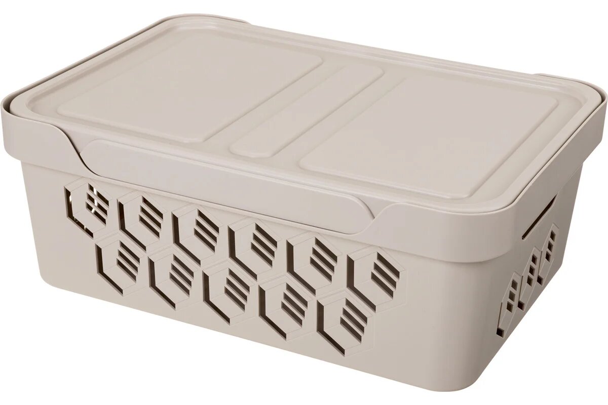 Econova Ящик с крышкой универсальный Deluxe, 380х276х140 мм, 12л Светло-бежевый 433205734