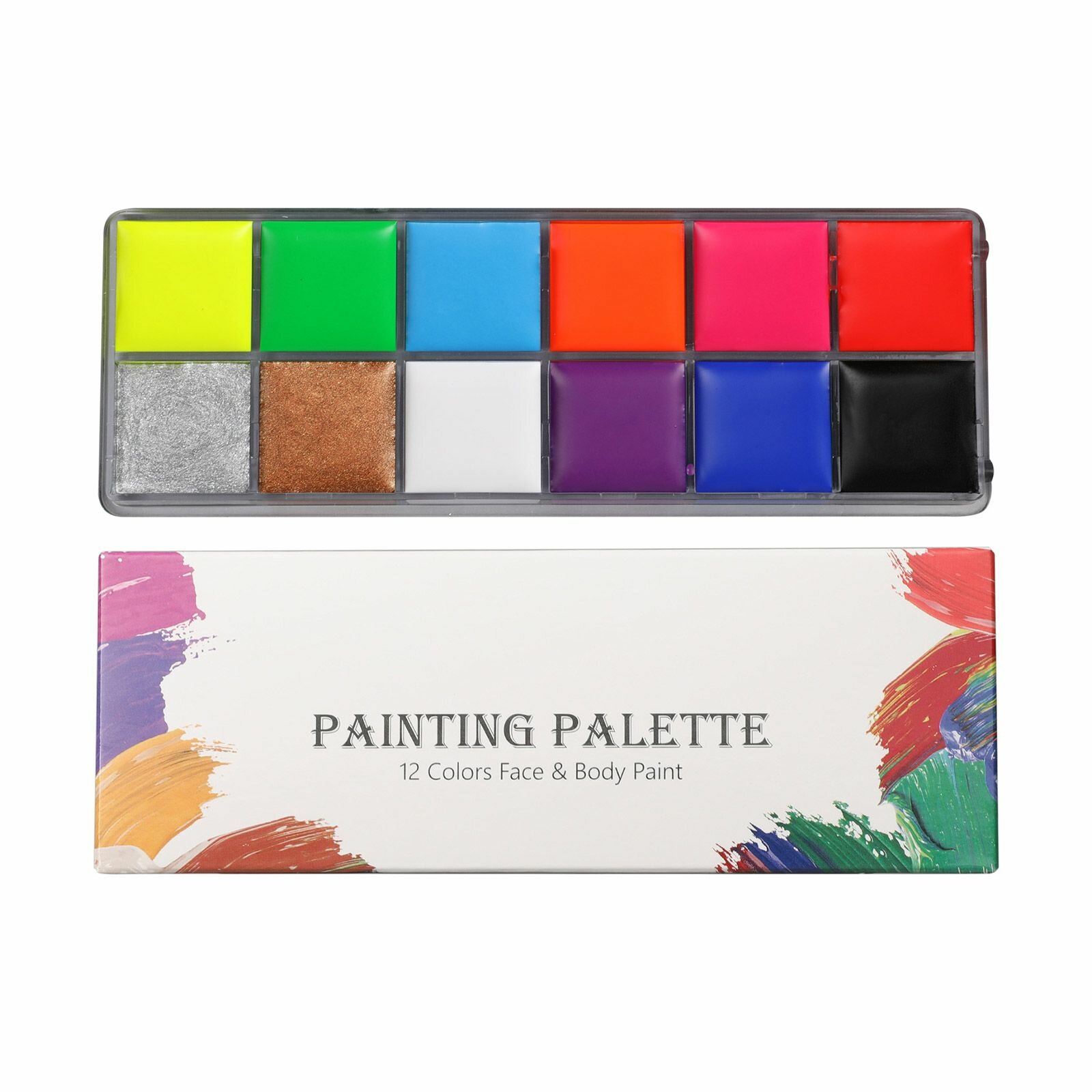 Набор красок для лица и тела, палитра для макияжа на Хэллоуин, специальные эффекты, флуоресцентные 12 цветов, A
