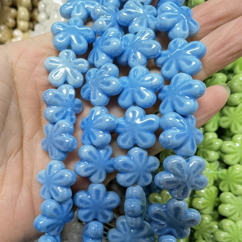 Керамические бусины цветок, 18 мм, Blue