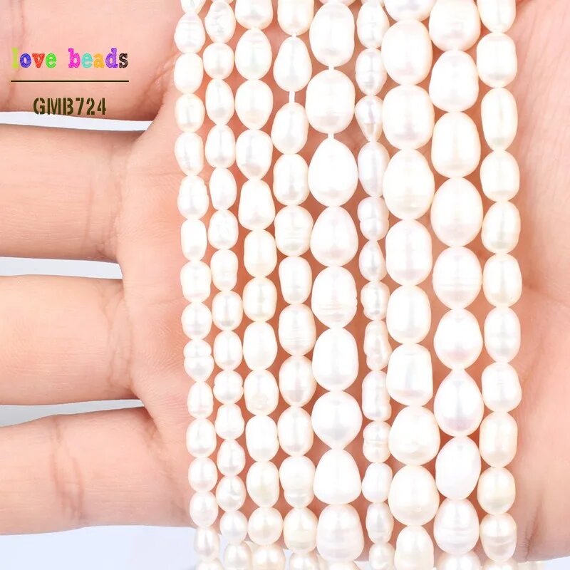 Натуральный белый пресноводный жемчуг GMB724 нитка овальных бусин 7-8 мм 5.5-6mm