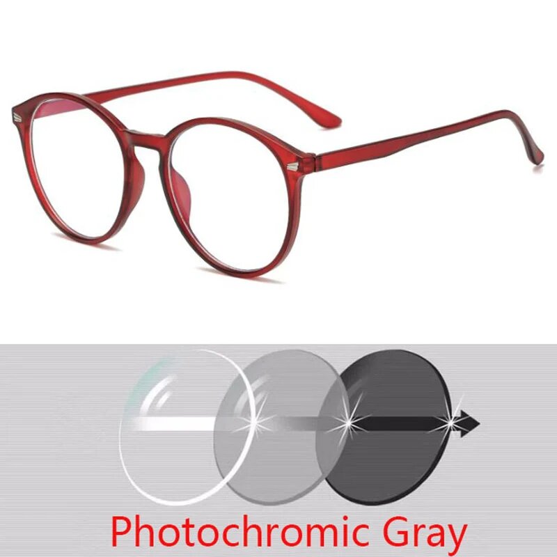 Фотохромные очки BINSYSU red frame gray, -1.0 до -6.0, customize