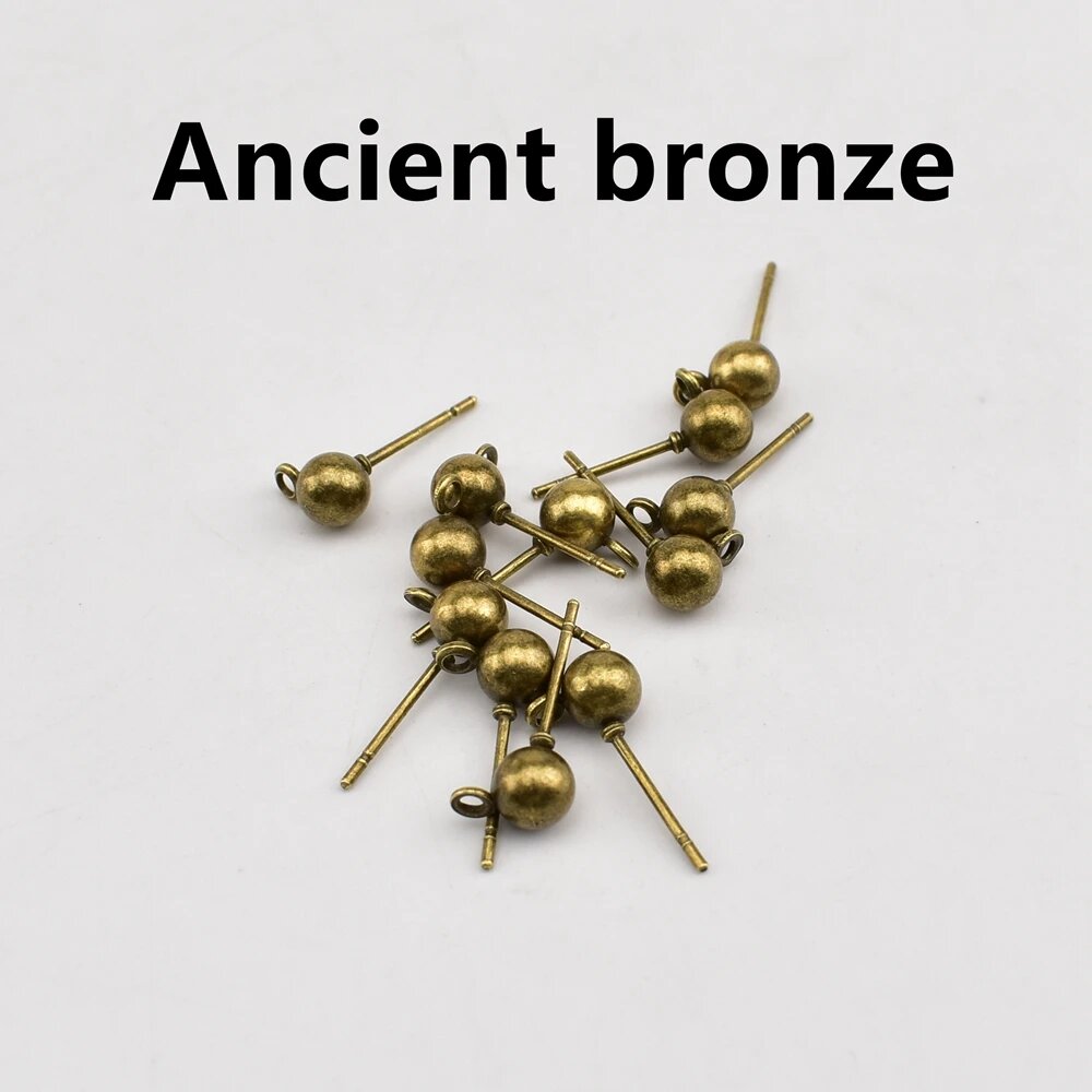Булавки для сережек металлические 3 4 5 мм 50 шт. 3mm 50pcs, Ancient bronze