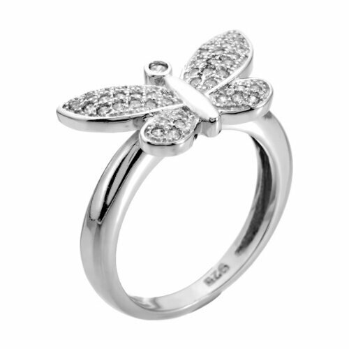 Кольцо тонкое, серебро, 925 проба, родирование, фианит