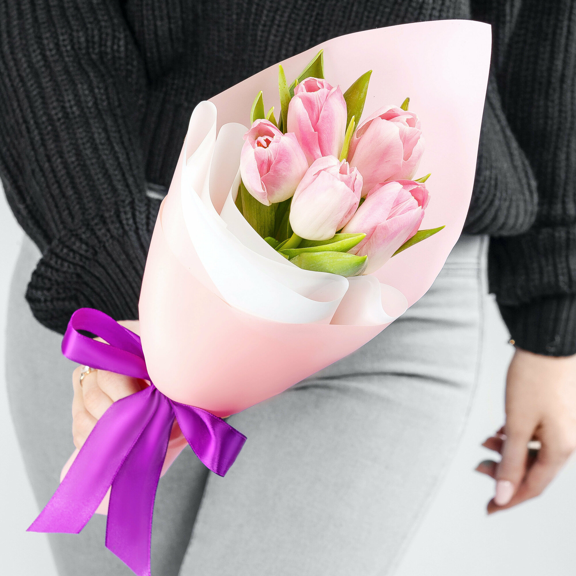 5 Светло-Розовых Тюльпанов