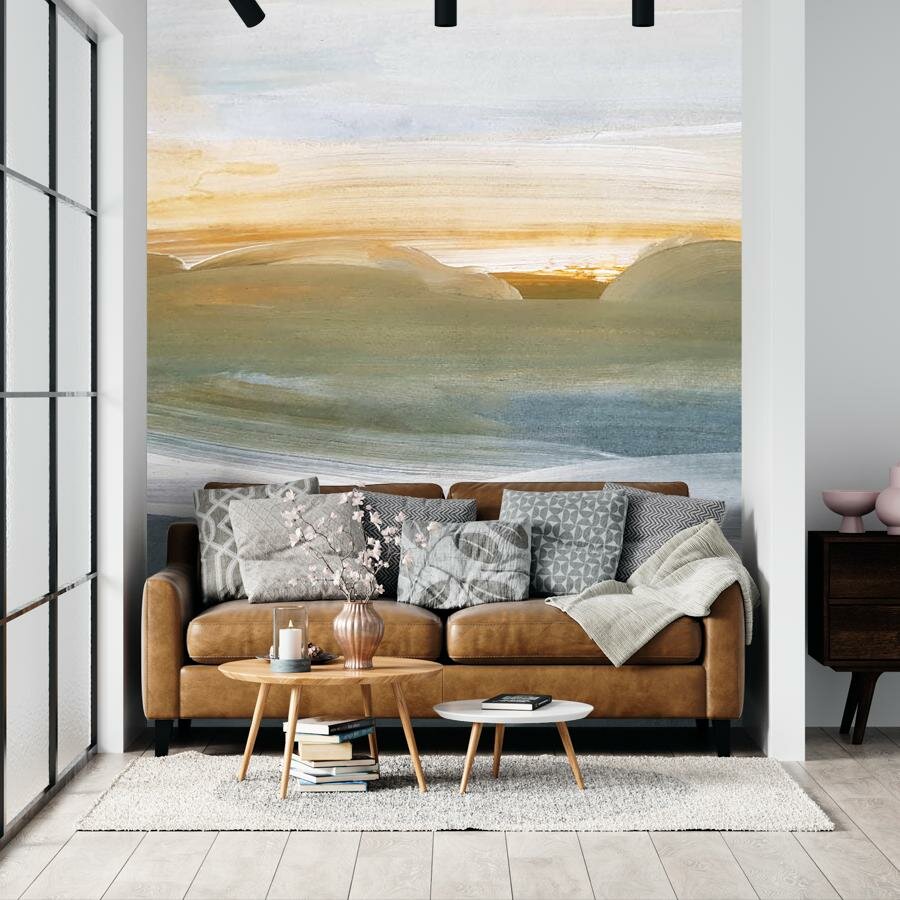 Фотообои Закат акварелью 9-1374-S-Холст 270 x 200 см (ВхШ) Бесшовные, флизелиновые, влагостойкие обои MasterFresok