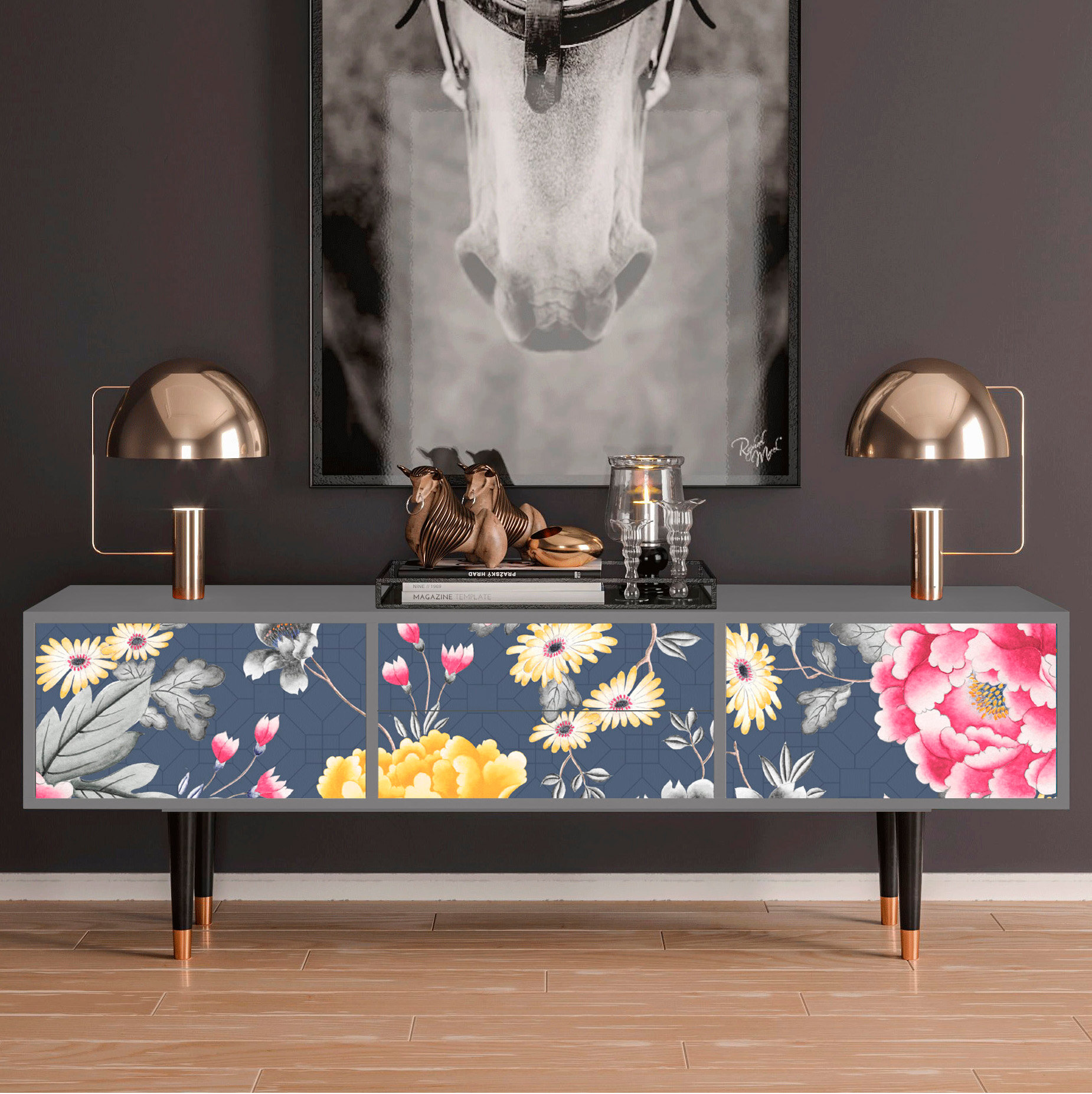 ТВ-Тумба - STORYZ - T4 Dark Flower Bed, Размер - 170 x 59 x 48 см, Цвет корпуса - , Серый