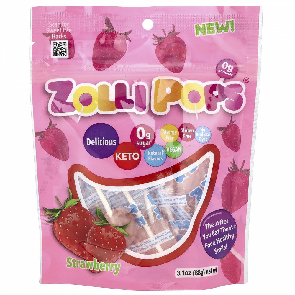 Zollipops, The Clean Teeth Pops, ZolliPops, леденцы с клубничным вкусом, 15 шт, 88 г (3,1 унции)