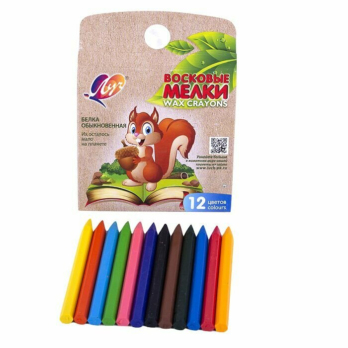 Мелки восковые для рисования для мылышей 12 цветов ZOO, шестигранные