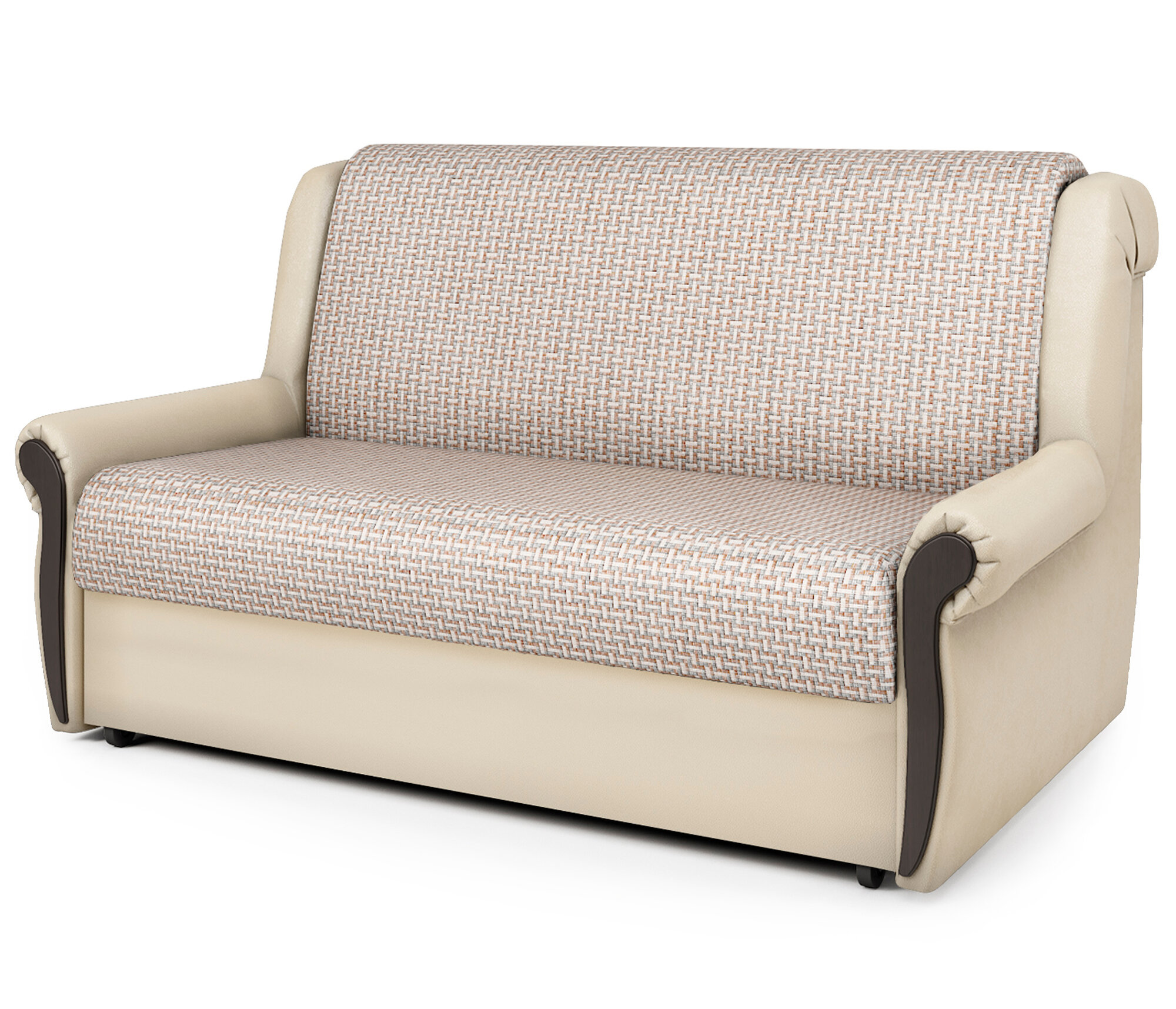 Диван-кровать Шарм-Дизайн Аккорд М 140х194 см, диван раскладной, аккордеон, прямой, Корфу бежевый и экокожа бежевый