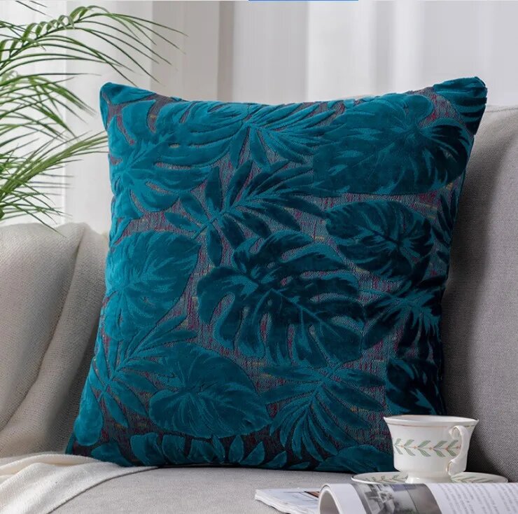 Чехол для подушки LOISHOM, бирюзовый, тропические листья, 45x45 см