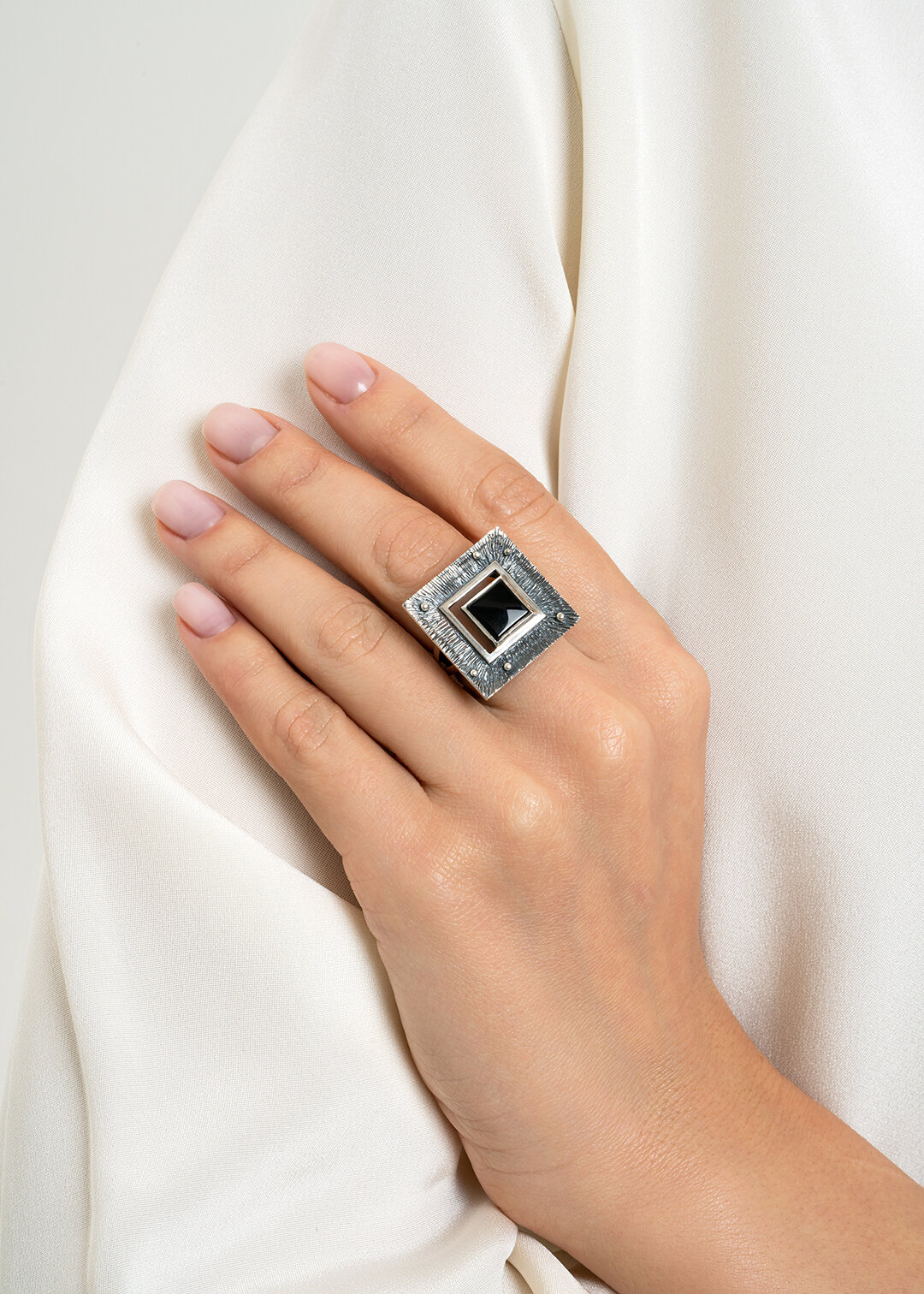 Кольцо, серебро, 925 проба, чернение, оникс