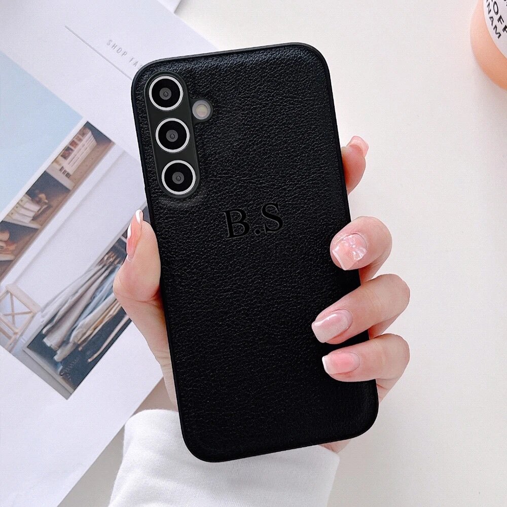 Персонализированный чехол с инициалами для Samsung Galaxy S25 S24 S23 S22 S21 Ultra Plus S20 FE A55 A34 A15 A03 5G Cover Галакси S24 Ультра, Black-No Color