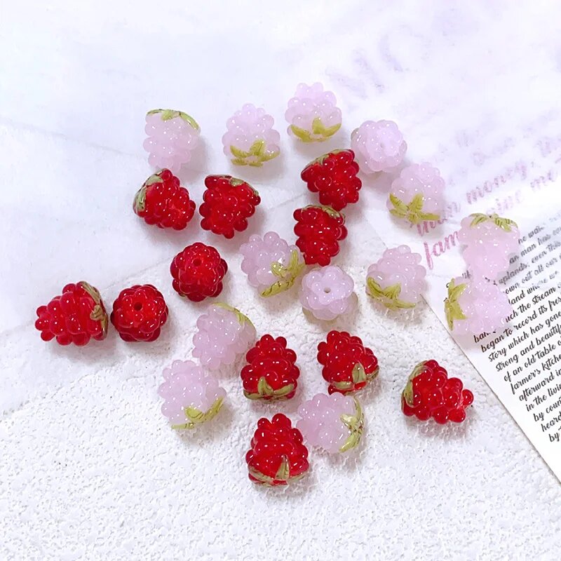 Розовые и красные стеклянные бусины клубника 2 шт. mix 2pcs