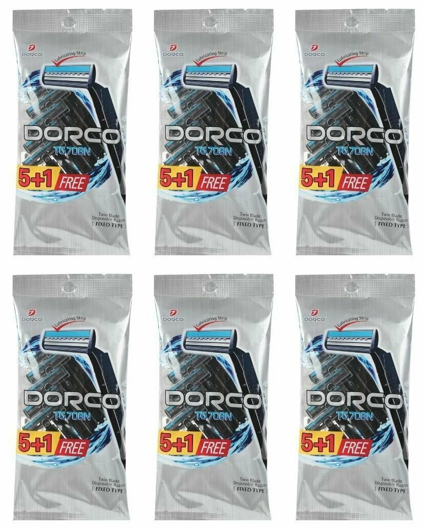 DORCO Станки одноразовые, 2 лезвия, 5 + 1 шт, 6 упаковок
