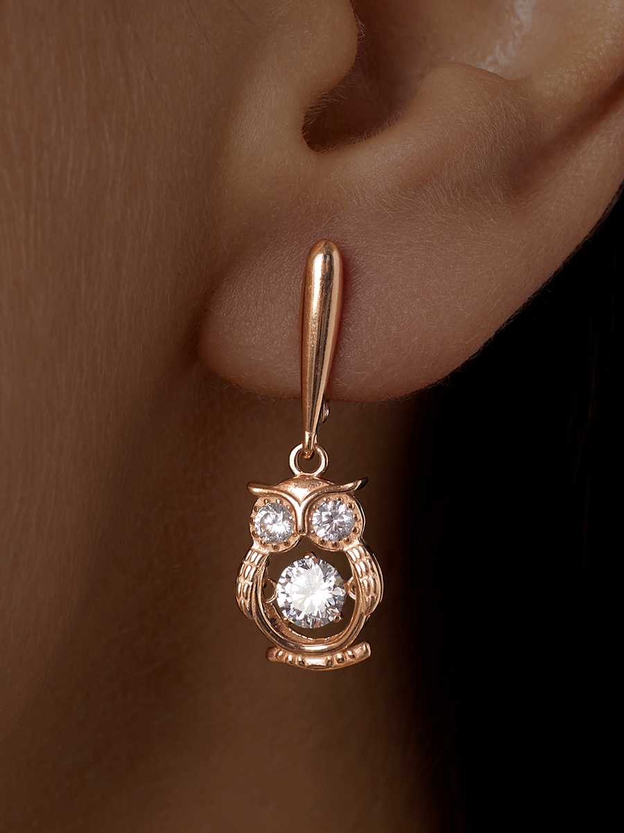 Серьги с подвесками, серебро, 925 проба, золочение, фианит