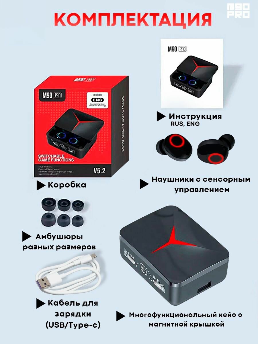 Беспроводные наушники M90 Pro для телефона / Блютуз с микрофоном для смартфона / TWS / Bluetooth / детские и взрослые