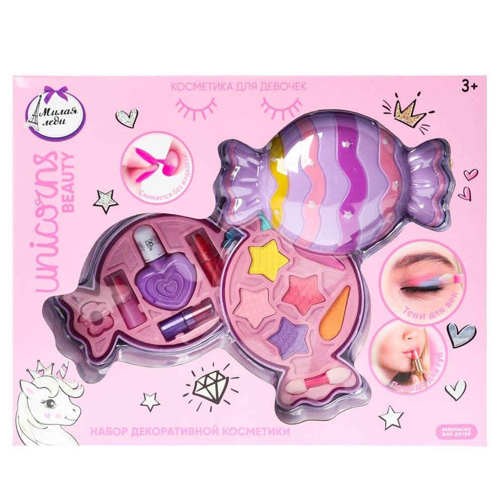 Косметика для девочек тени, помада, лак для ногтей, с заколками Милая Леди 10407D-UNI-ML