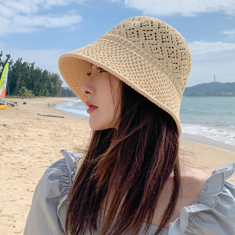 Шляпа MZ725, бежевая, женская, корейская, дышащая, из полой сетки