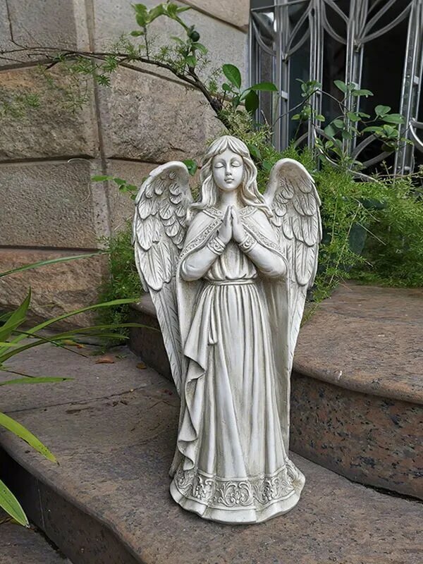 Фигурка садовая Babaer "Ангел с ручной резьбой", белая, полиэфирная смола