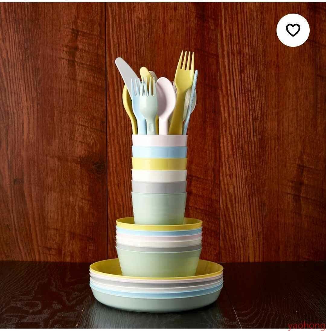 LKEA 36 Набор пластиковой посуды Икеа, Kalas 36 предметов, миски, чашки, стаканы, приборы