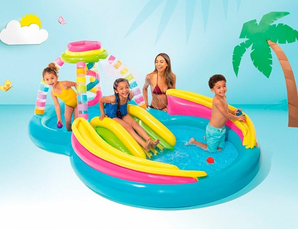 Надувной игровой центр Радужная воронка с горкой и фонтанчиком, 295х191х109 см, от 2 лет