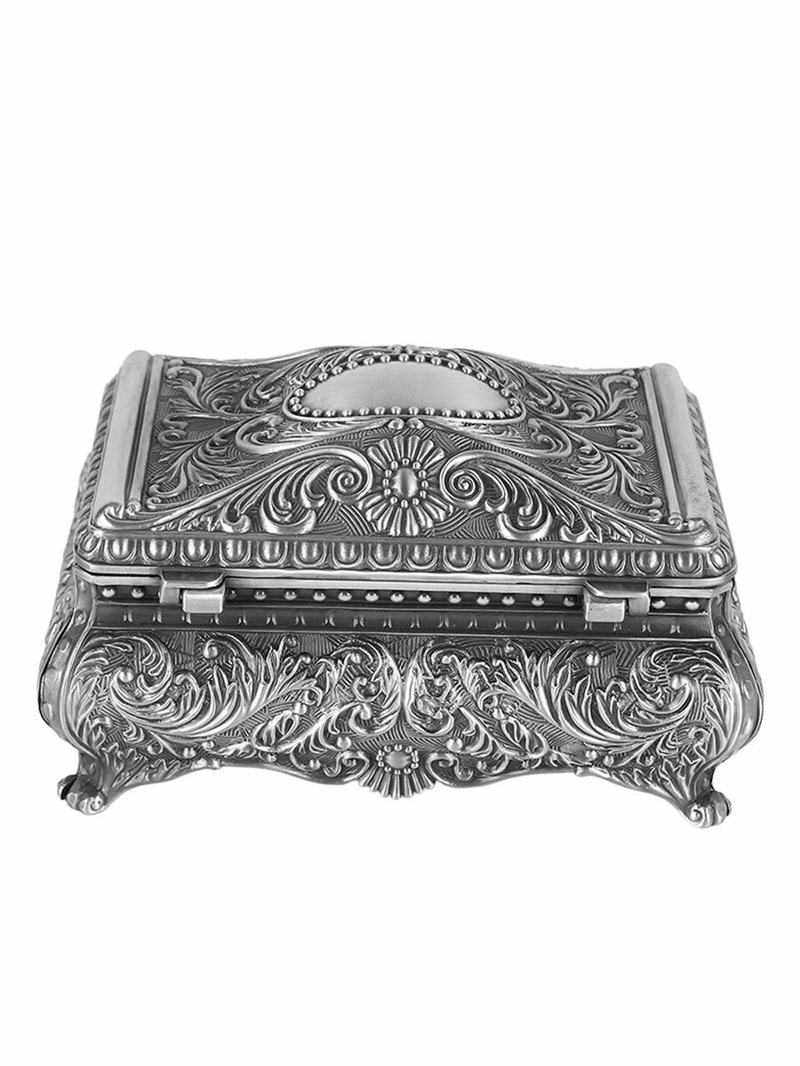 Прямоугольная старинная серебряная металлическая шкатулка для драгоценностей для женщин и девочек, винтажная шкатулка для хранения безделушек, идеальный подарок на день рождения, Рождество