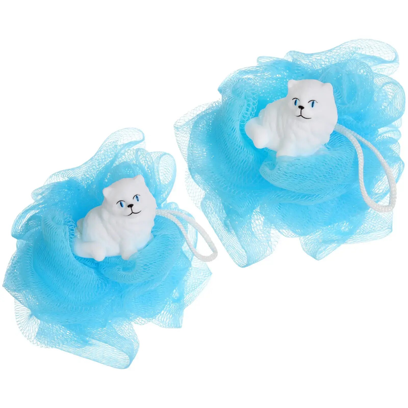 Мочалка-шар детская «Baby Boom - Котик Томас», полипропилен, голубая, d11см, 20гр