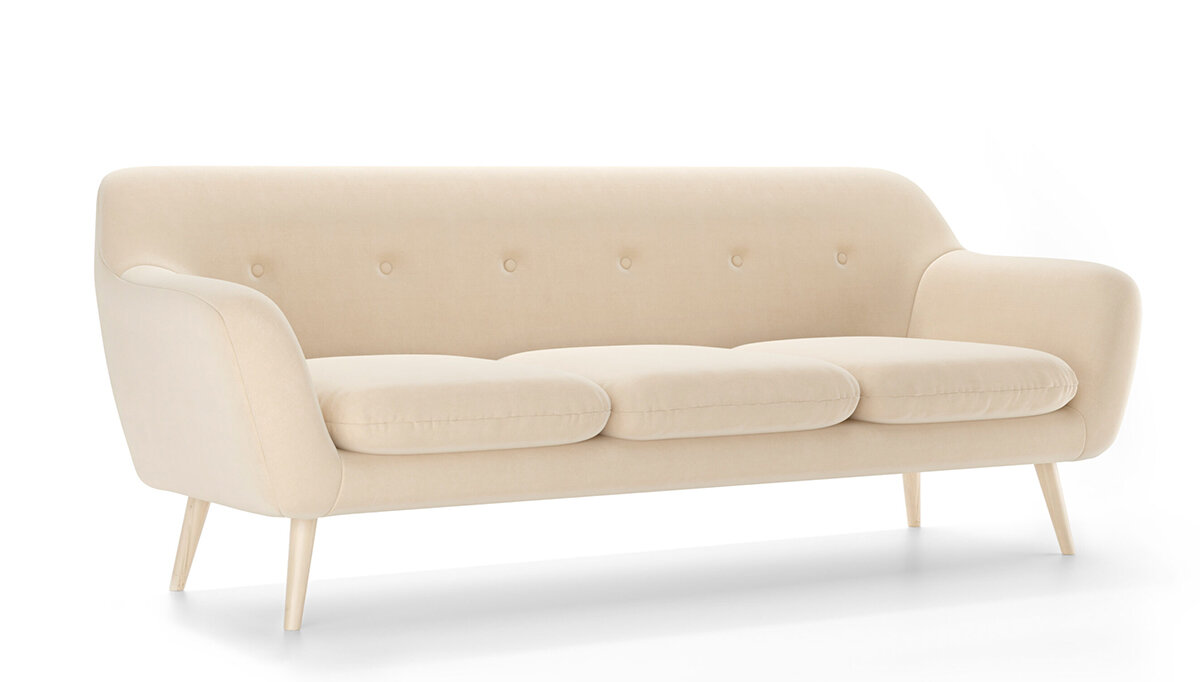 Диван Дайсон трехместный, прямой, велюр Vivaldi 02, светло-бежевый