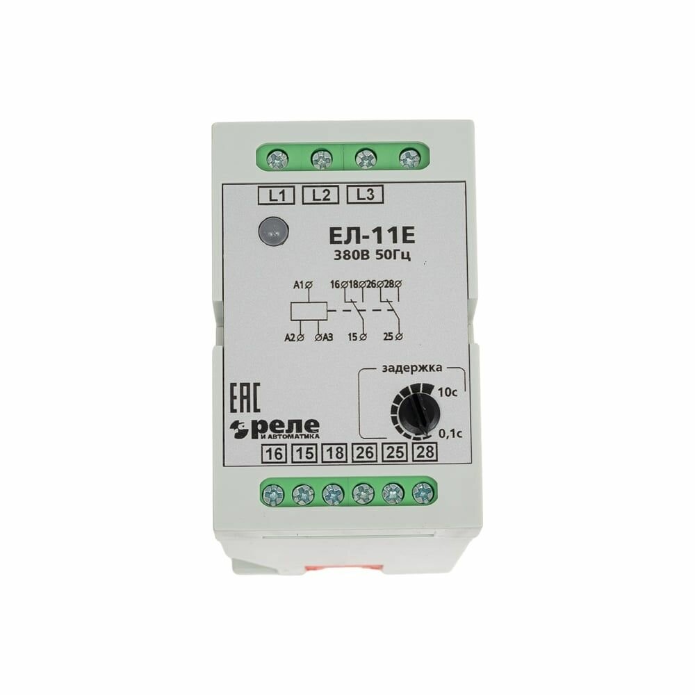 Реле контроля трехфазного напряжения ЕЛ-11Е 380В 50Гц задержка срабатывания 0.1-10с ток контактов исполнительного реле 5А 2п УХЛ4 Реле и Автоматика A
