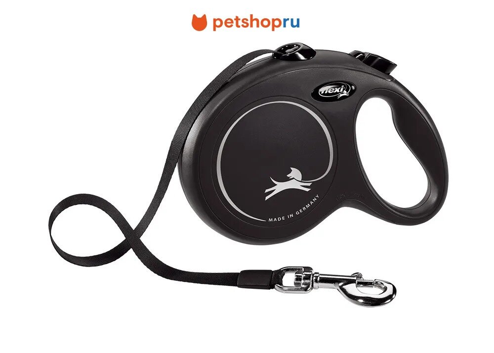 Flexi Рулетка ремень для собак до 50кг, 8м, черная (New Classic L Tape 8 m black)
