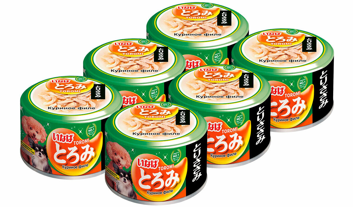 Влажный корм Inaba Toromi для взрослых собак с куриным филе в бульоне банка, 80 гр 6 шт