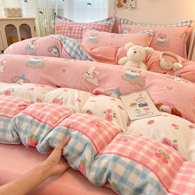 Свежий и элегантный комплект постельного белья из молочного флиса из четырех частей, зимний фланелевый пододеяльник из утолщенного молочного флиса, простыня, постельное белье для общежития,180*200cm