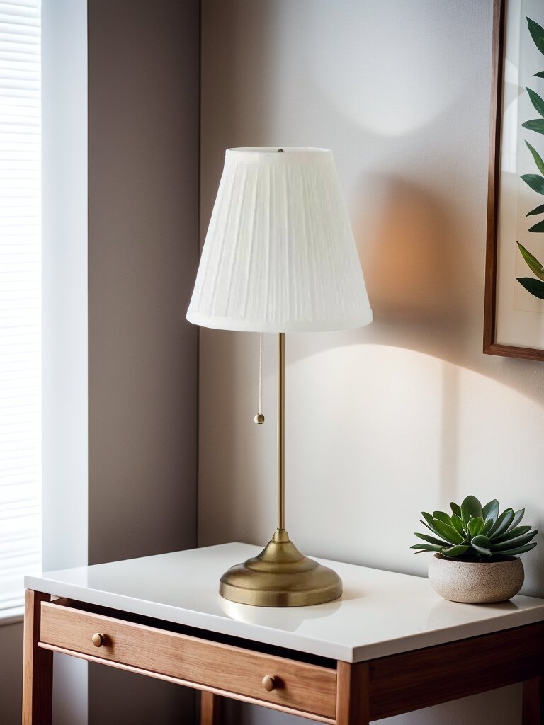 Лампа настольная ORSTID 55см, Латунь/белый, Абажур текстильный, Выключатель-шнур, E27 75Вт