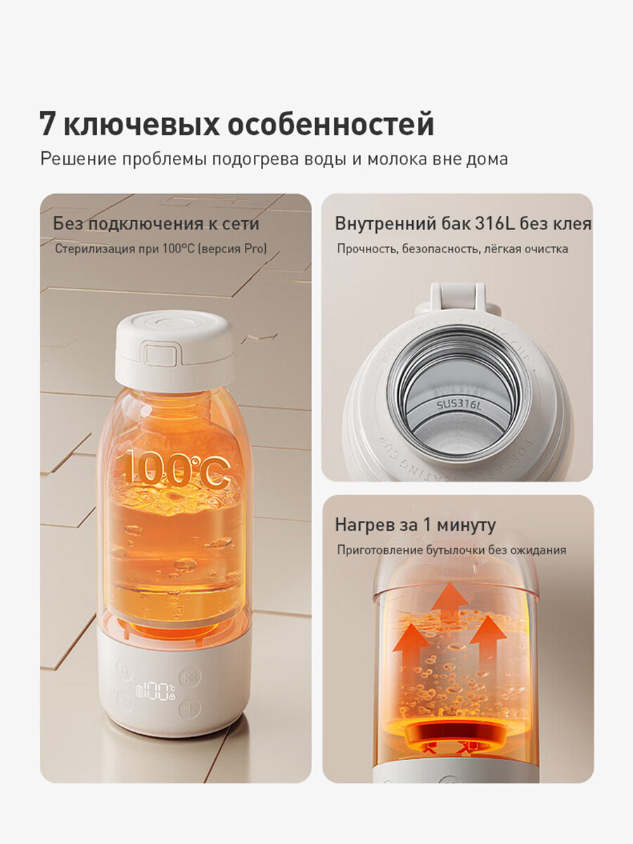 Беспроводной термокружка-подогреватель поддержание температуры, нагрев до 100C, 120 Вт, 500 мл