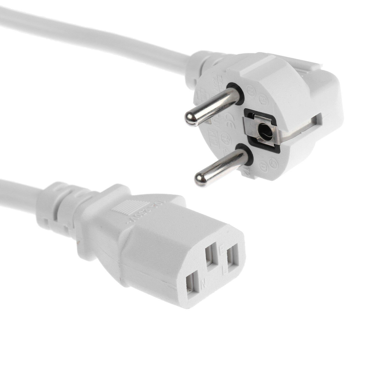 Кабель питания Luazon KDGN-005, Schuko - C13, 10 А, 3 м, трёхжильный, белый