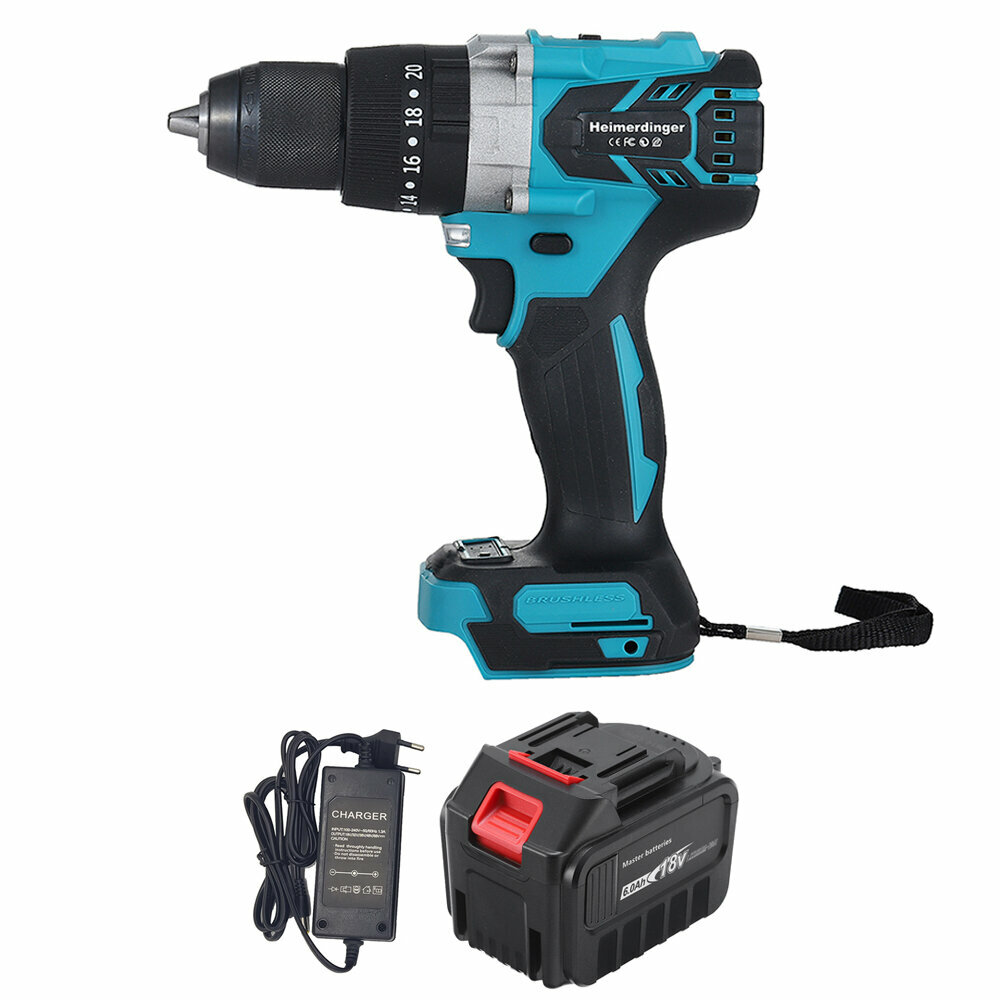 Аккумуляторная ударная бесщеточная дрель-шуруповерт Heimerdinger, 18В, 1х6 А·ч Li-Ion, 150 нм, LB176S