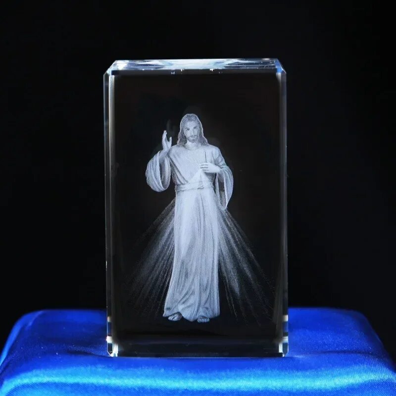 3D хрустальный куб, христианский крест Иисуса, фигурка домашнего декора, Дева Мария, лазерная гравировка, кристалл, религиозные подарки на женский день рождения