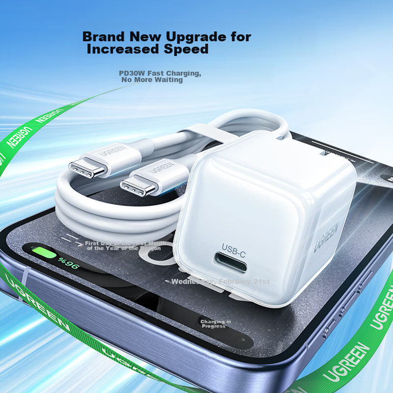 Lulian 30W Apple 16 Charger Set Compatible with IPhone 16e/15 Pro Max/Plus, GaN Fast Charging Head, PD20/27W, Phone And IPad Data Cable, Type-C Plug