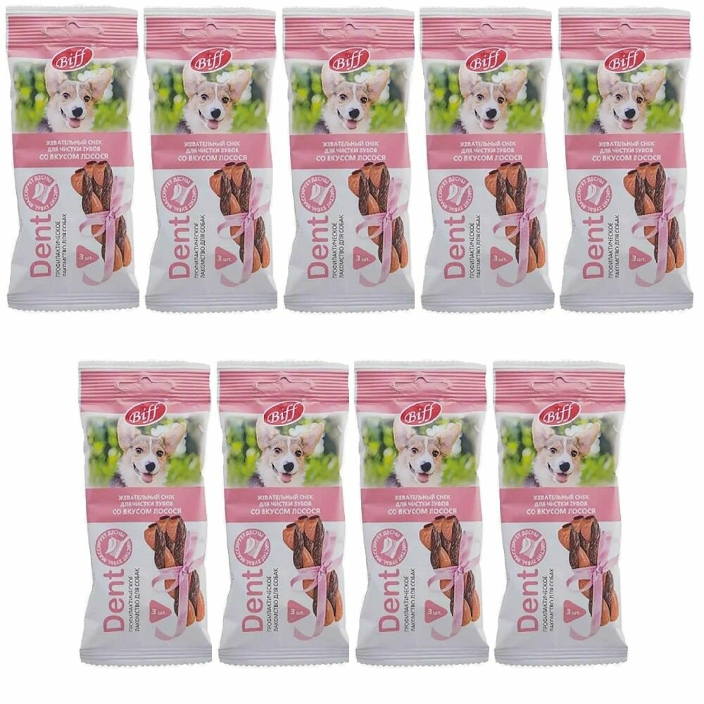 Biff Dent Лакомство для собак снек, со вкусом лосося, 40 г, 9 уп