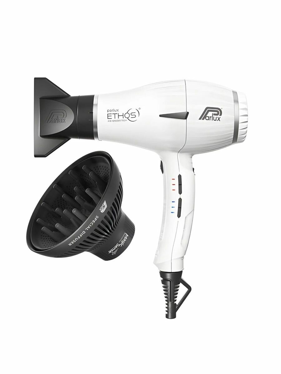 Профессиональный фен Parlux Ethos Bianco + диффузор Magic Sense, 2300 Вт, 2 насадки, Италия